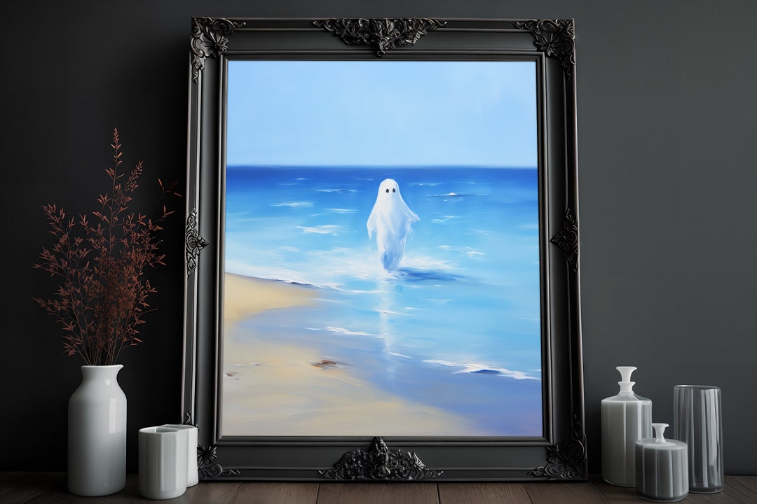 Cute Ghost at the Beach Art Print | Halloween Art Print | Spooky ...