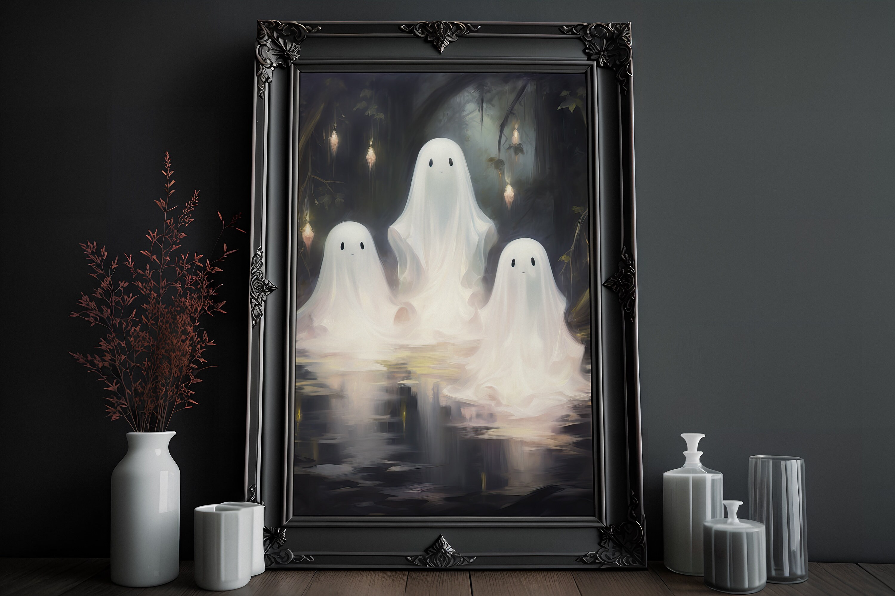 Cute Ghost Painting Cute Ghost Print Cute Ghosts Cute Horror Ghost Oil ...