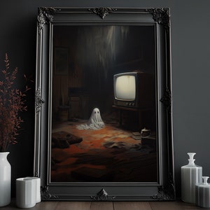Cute Ghost Watching TV Print | Gothic Art | Vintage Oil Poster ...