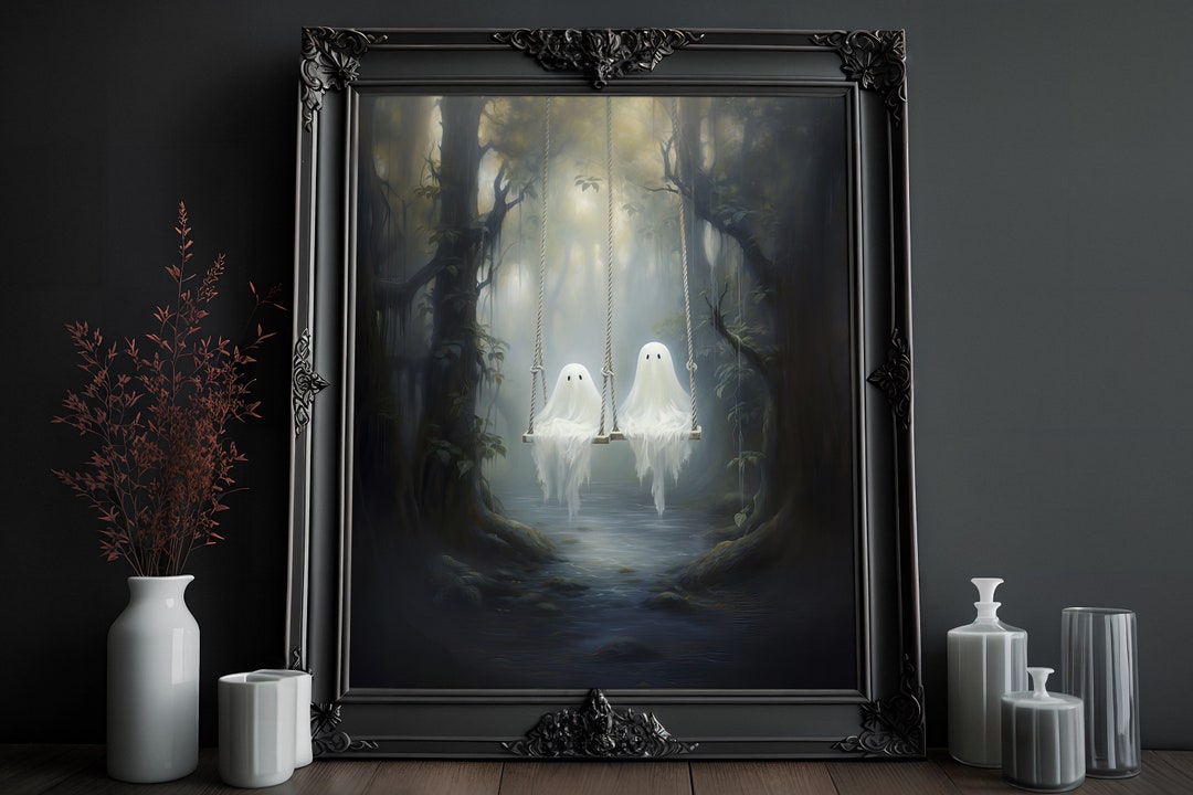 Niedlicher Geist auf Schaukel Print | Vintage Ölgemälde | Cottagecore ...