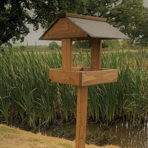Wooden Bird Table Slate Roof Wild Garden Birds Feeding Station Feeder ...