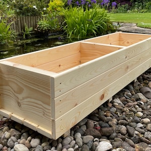 Handmade Extra Wide Large Wooden Planter Pot Rectangular Trough Natural ...