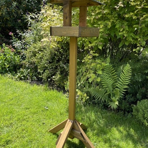 Wooden Bird Table Slate Roof Wild Garden Birds Feeding Station Feeder ...