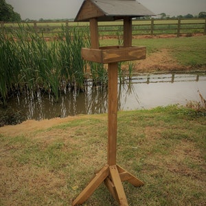 Wooden Bird Table Slate Roof Wild Garden Birds Feeding Station Feeder ...