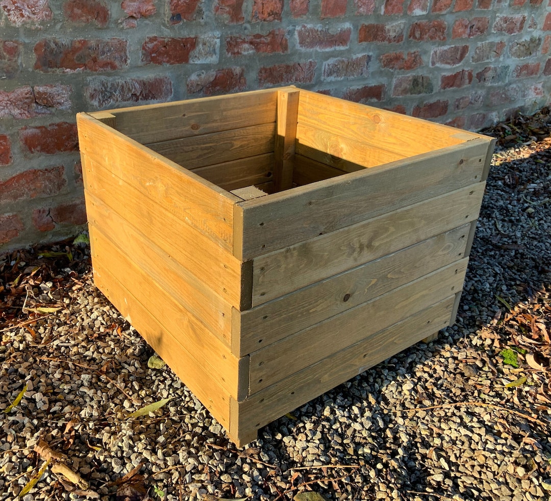 Large Square Wooden Planter Box Container Tub Flower Plant Pot ...