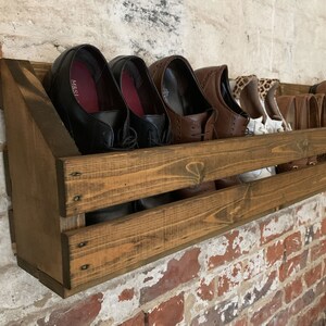 Wall Mounted Wooden Shoe Rack Storage Unit Chunky Rustic Shelves Heavy ...