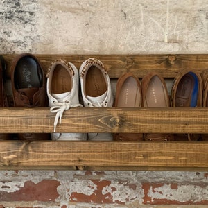 Wall Mounted Wooden Shoe Rack Storage Unit Chunky Rustic Shelves Heavy ...
