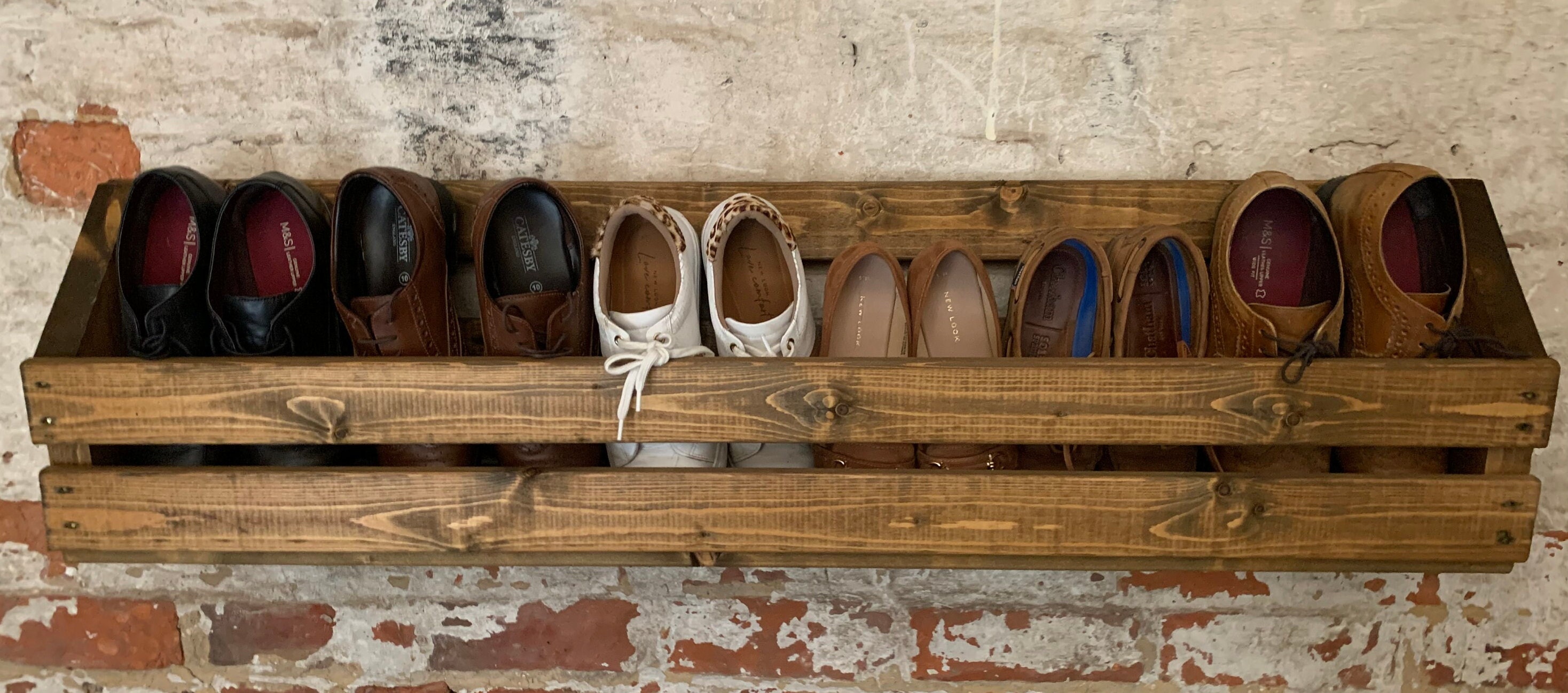 Wall Mounted Wooden Shoe Rack Storage Unit Chunky Rustic - Etsy UK