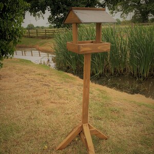 Wooden Bird Table Slate Roof Wild Garden Birds Feeding Station Feeder ...