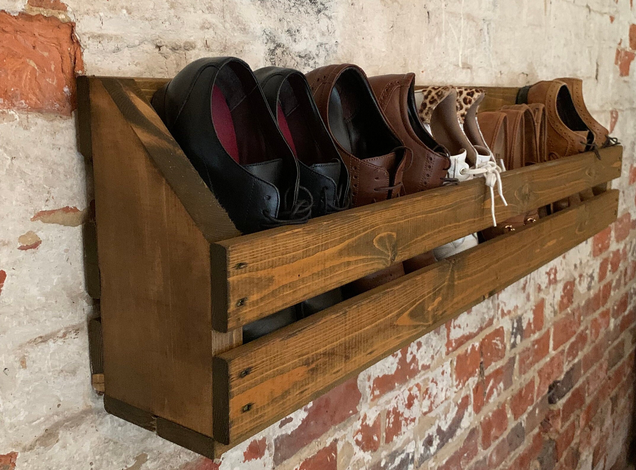 Wall Mounted Wooden Shoe Rack Storage Unit Chunky Rustic - Etsy UK