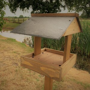 Wooden Bird Table Slate Roof Wild Garden Birds Feeding Station Feeder ...