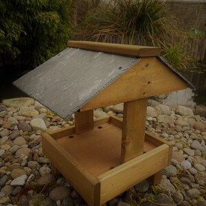 Wooden Ground Wild Garden Bird Table Feeder With Slate Roof Ready-made ...