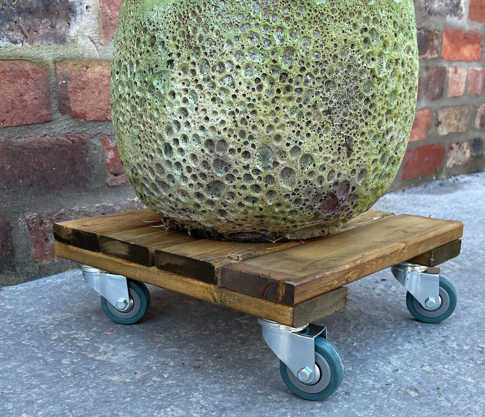 Plant Pot Caddy Wooden Mover Trolley Wheels Garden Planter Stand ...