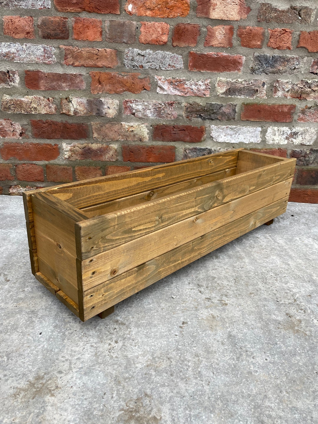 Wooden Rectangular Flower Planter Pots Boxes Plant Shrub Trough Basket ...