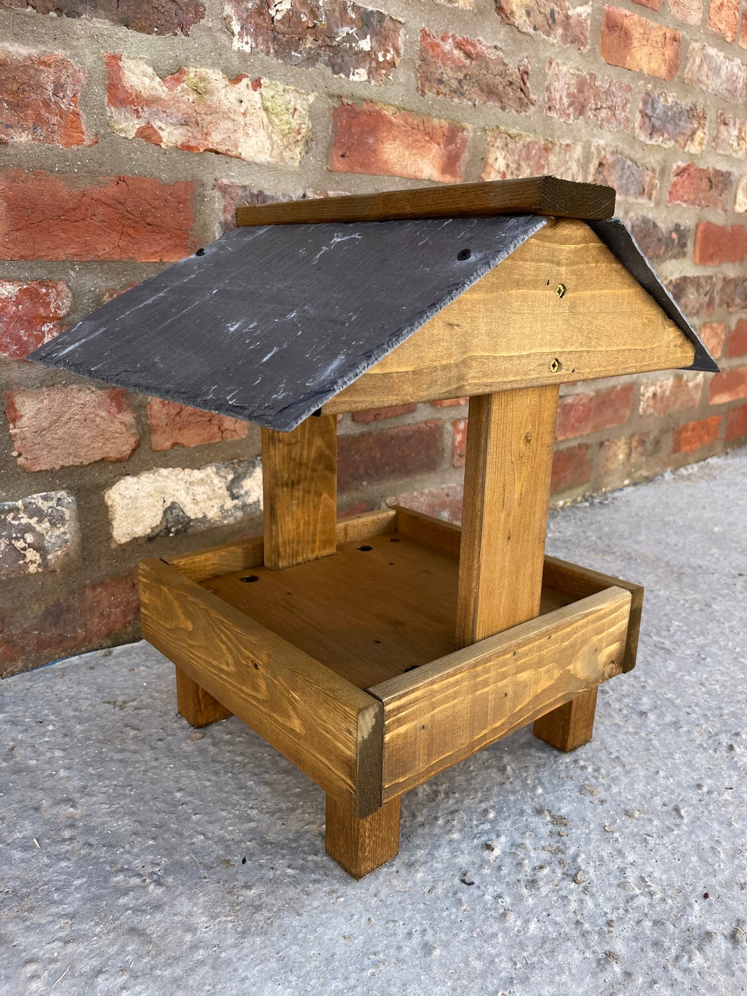 Wooden Ground Wild Garden Bird Table Feeder With Slate Roof Ready-made ...