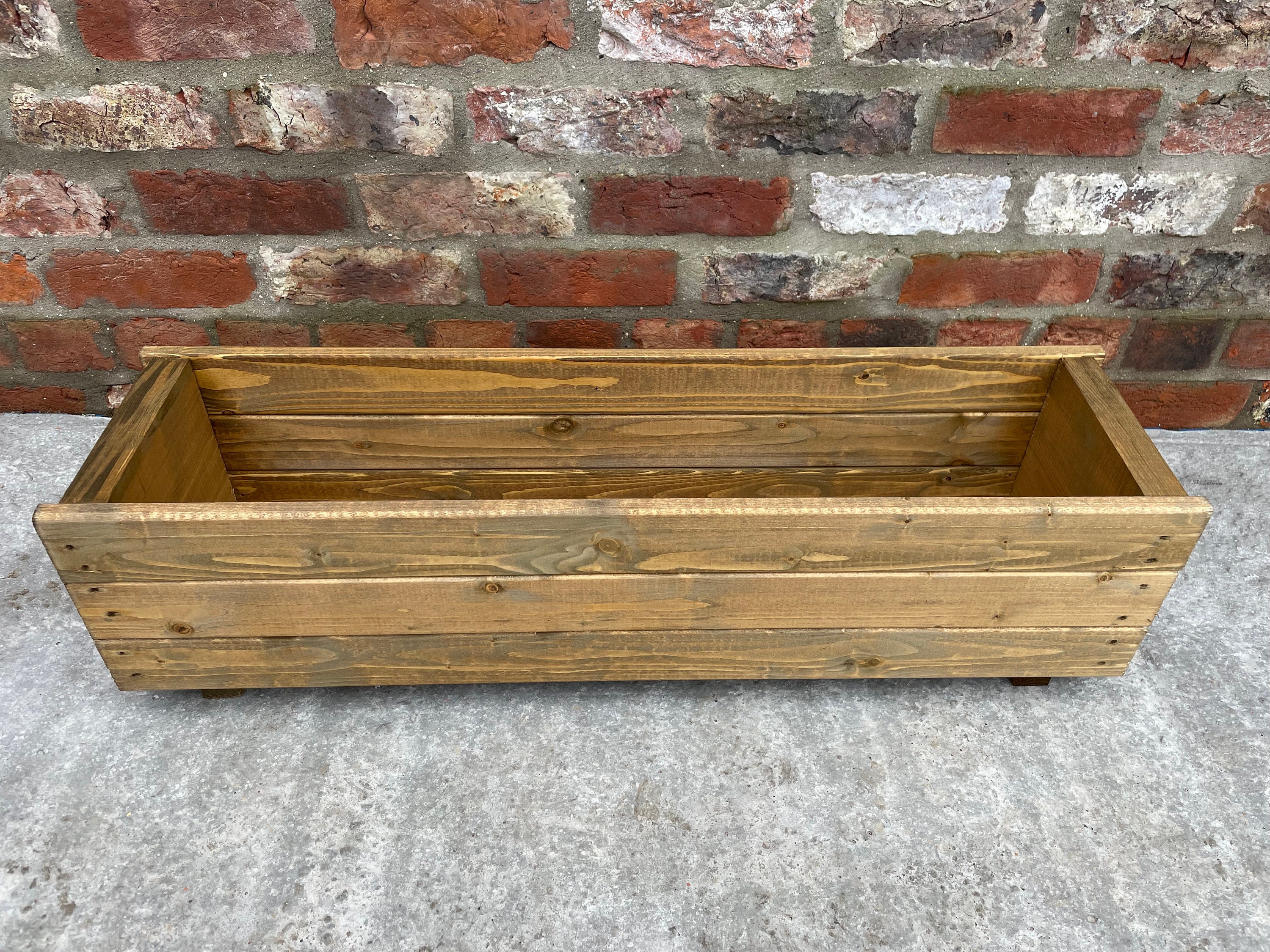 Wooden Rectangular Flower Planter Pots Boxes Plant Shrub Trough Basket ...