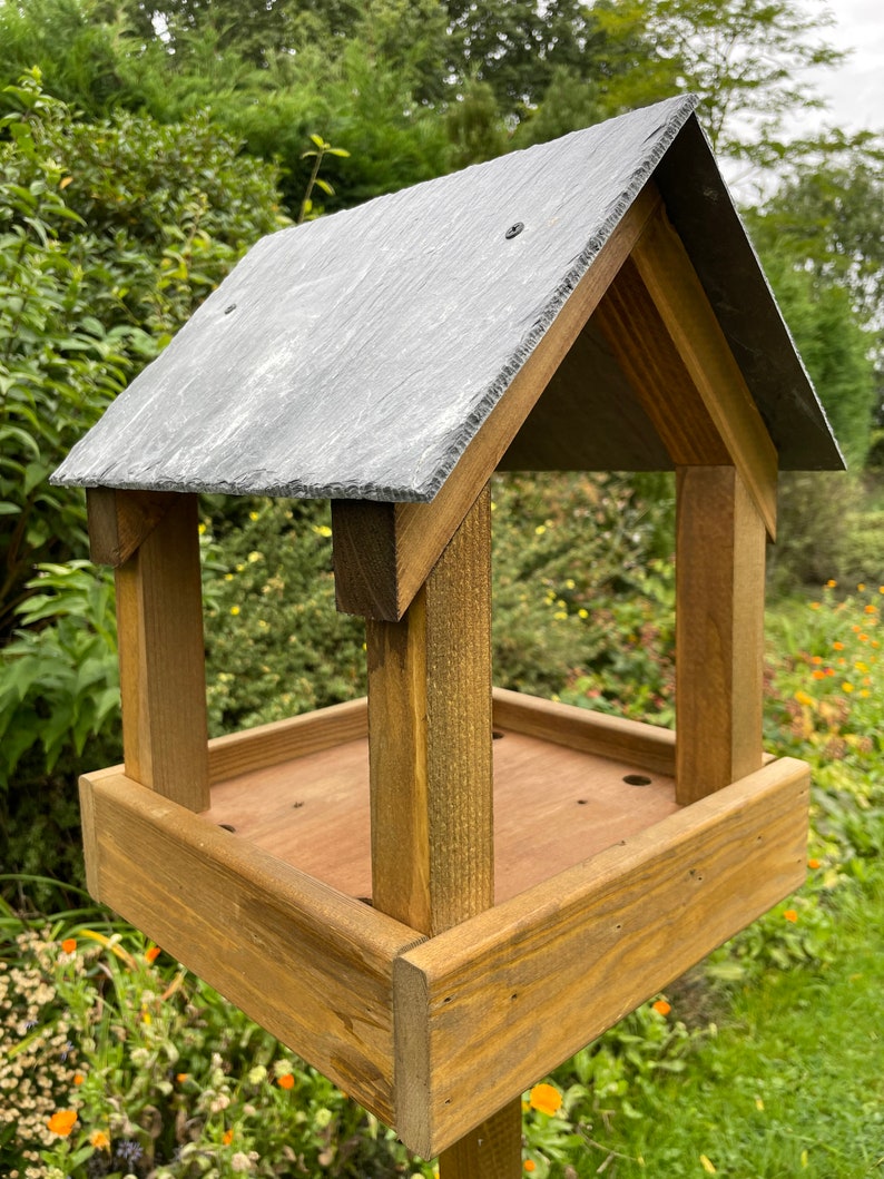Wooden Bird Table Wild Garden Birds Feeder Free Standing Feeding ...