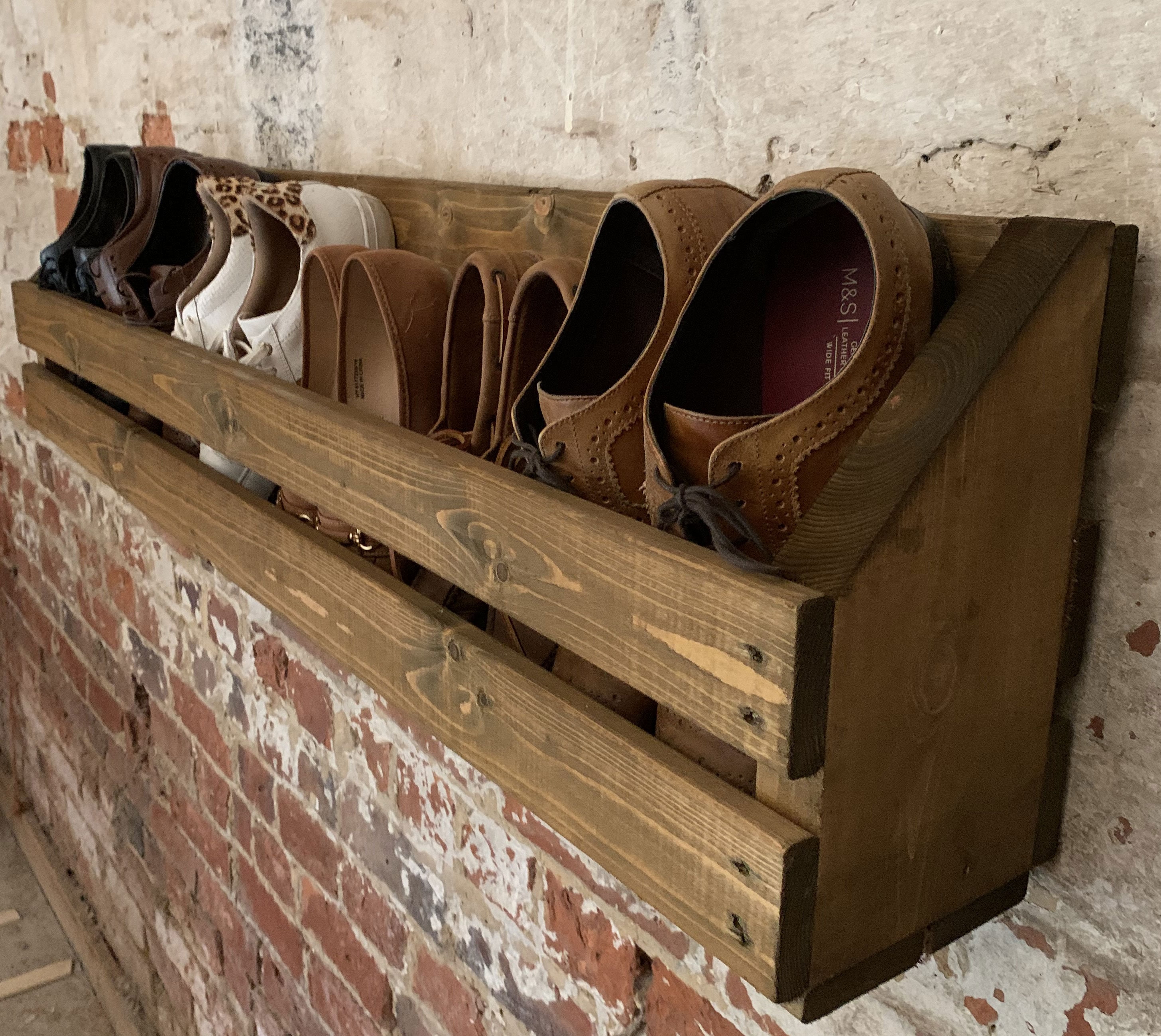 Wall Mounted Wooden Shoe Rack Storage Unit Chunky Rustic - Etsy UK