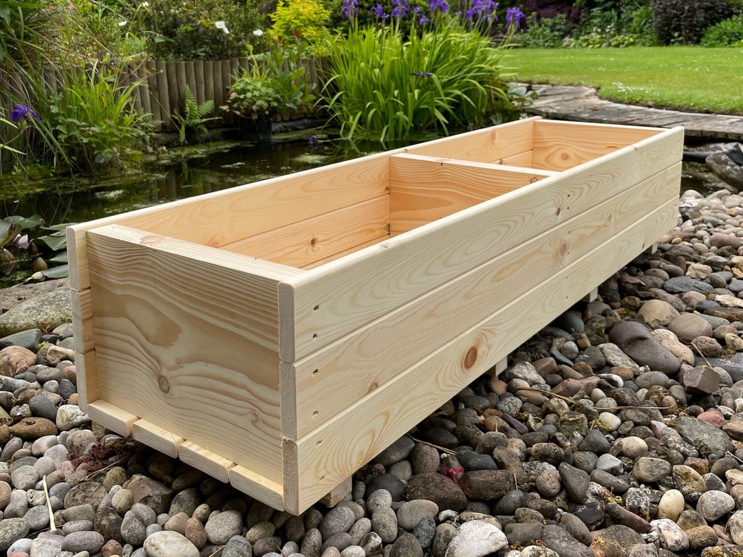 Handmade Extra Wide Large Wooden Planter Pot Rectangular Trough Natural ...