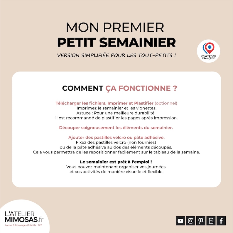 Mon Premier Semainier enfant à imprimer Version simplifiée pour les ...