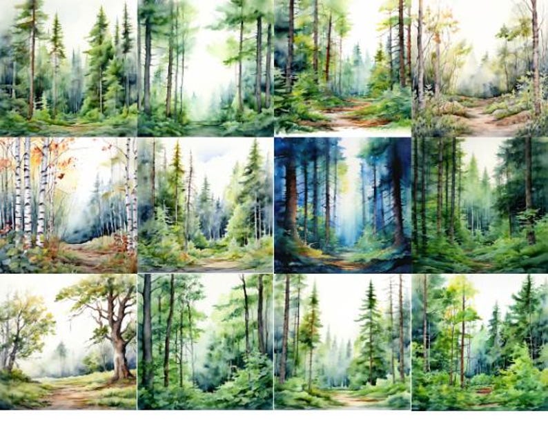 Watercolor Forest Border, Png Digital Files on Transparent Background ...