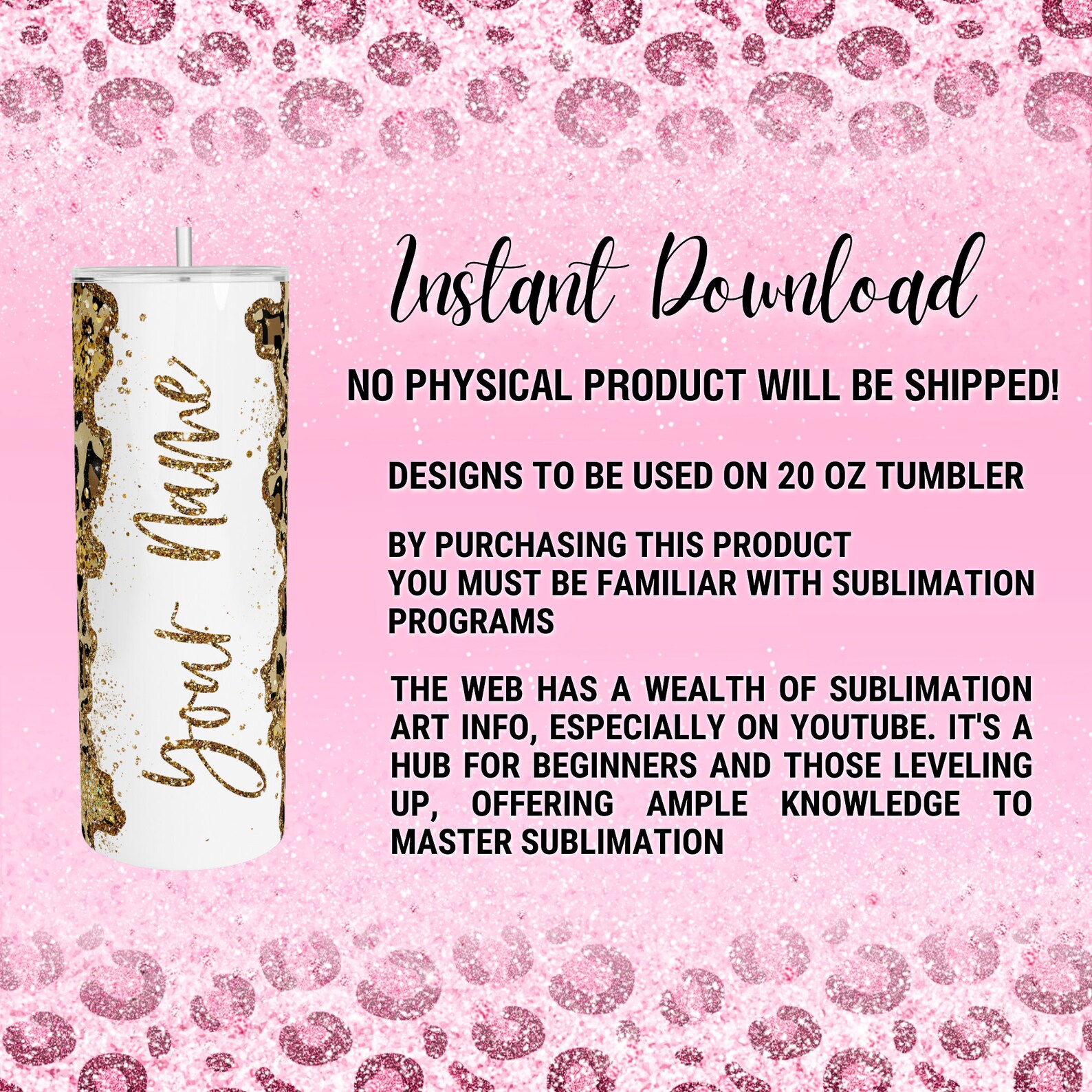 Seamless Tumbler Custom Name Gold Marble Cheetah Leopard Print Marble ...