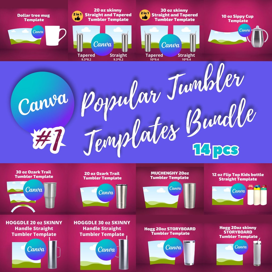 Canva 1 Tumbler Templates Bundle 14 Pcs Sublimation Wraps Tumbler ...