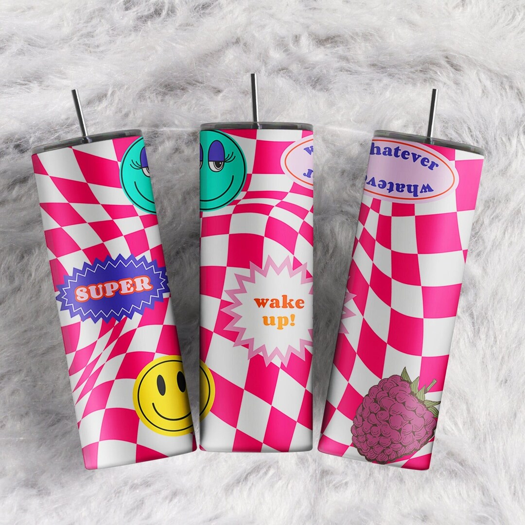 Emoji Smiley Face Tumbler Chess Board Pink White Chess Checkerboard ...