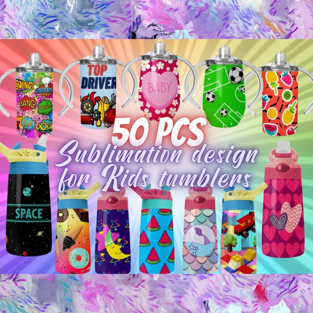 Kids Design Bundle Kids Tumbler Sublimation Design 12 Oz Flip Top Water ...