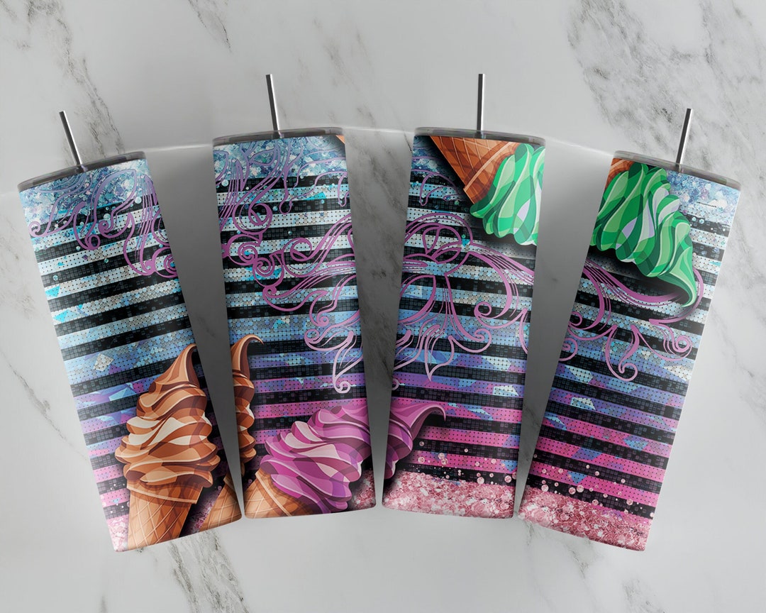 Turquoise Pink Faux Glitter Ice Cream Cone Summer Sublimation Tumbler ...