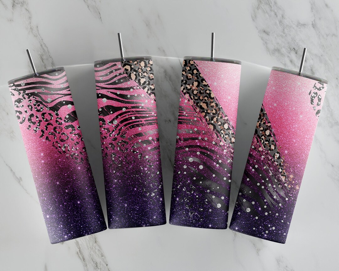 Pink Purple Glitter Ombre Zebra Leopard Print Brush Strokes Sublimation ...