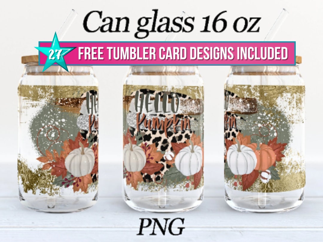 Hello Pumpkin Libbey Can Glass Wrap PNG Fall Coffee Glass Cup 16 Oz ...