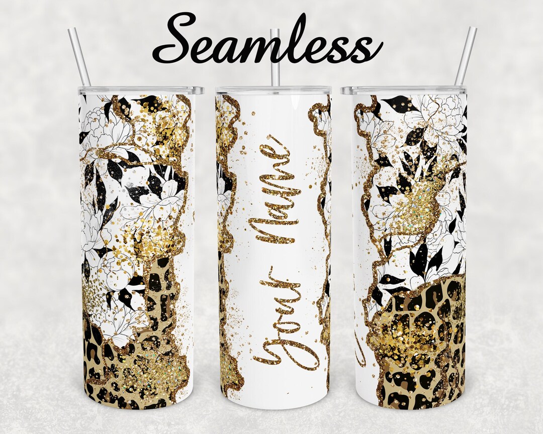 Seamless Tumbler Custom Name Gold Marble Cheetah Leopard Print - Etsy