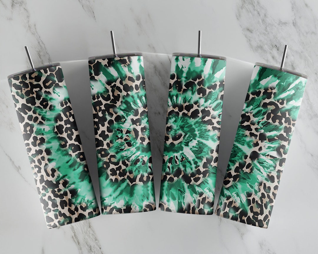 Beige Leopard Emerald Green Neon Tie Dye Sublimation Tumbler Designs ...
