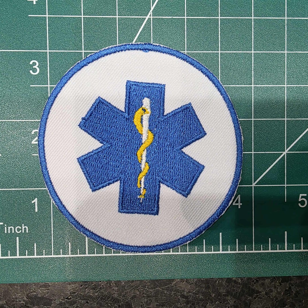 3.75 Inch EMS Star of Life Logo Shoulder Iron on Embroidered Patch EMT ...