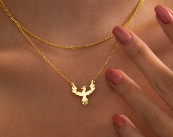 14K Gold Phoenix Necklace, Silver Phoenix Charm Necklace, Phoenix Bird ...