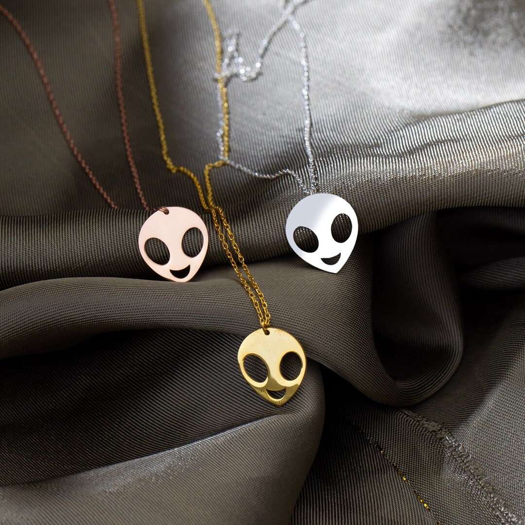 14K Gold Alien Necklace, Space Necklace | Sterling Silver Alien Jewelry ...