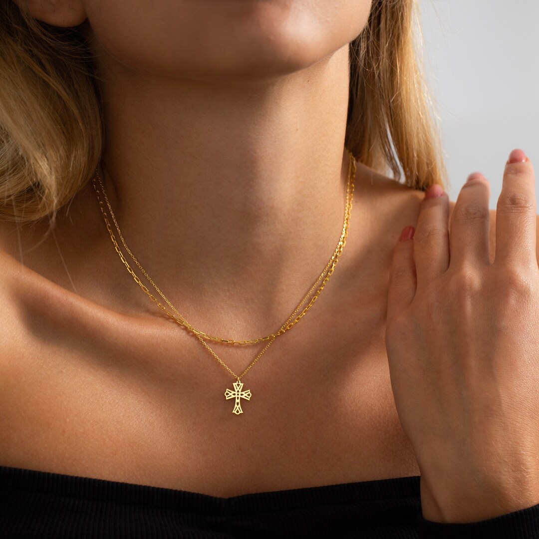 14K Gold Cross Necklace, Small Cross Necklace | Tiny Cross Necklace ...