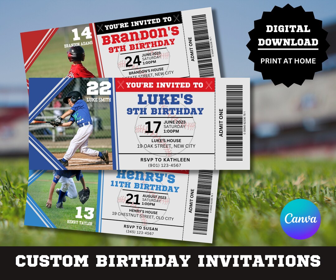Custom Baseball Birthday Invite, Boys Birthday Invitation, Kids ...
