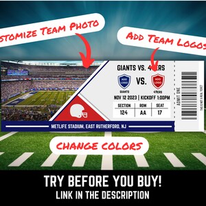 Customized Replica Football Ticket Gift Perfect Way to Give Digital ...