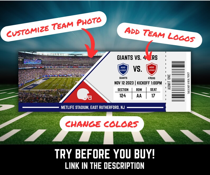 Customized Replica Football Ticket Gift Perfect Way to Give - Etsy