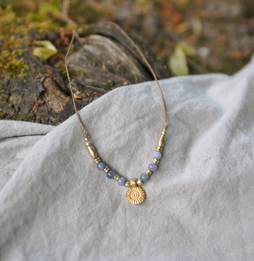 Kette Alaska Makramee Boho Halskette Edelstein Messing Sonne Unisex ...