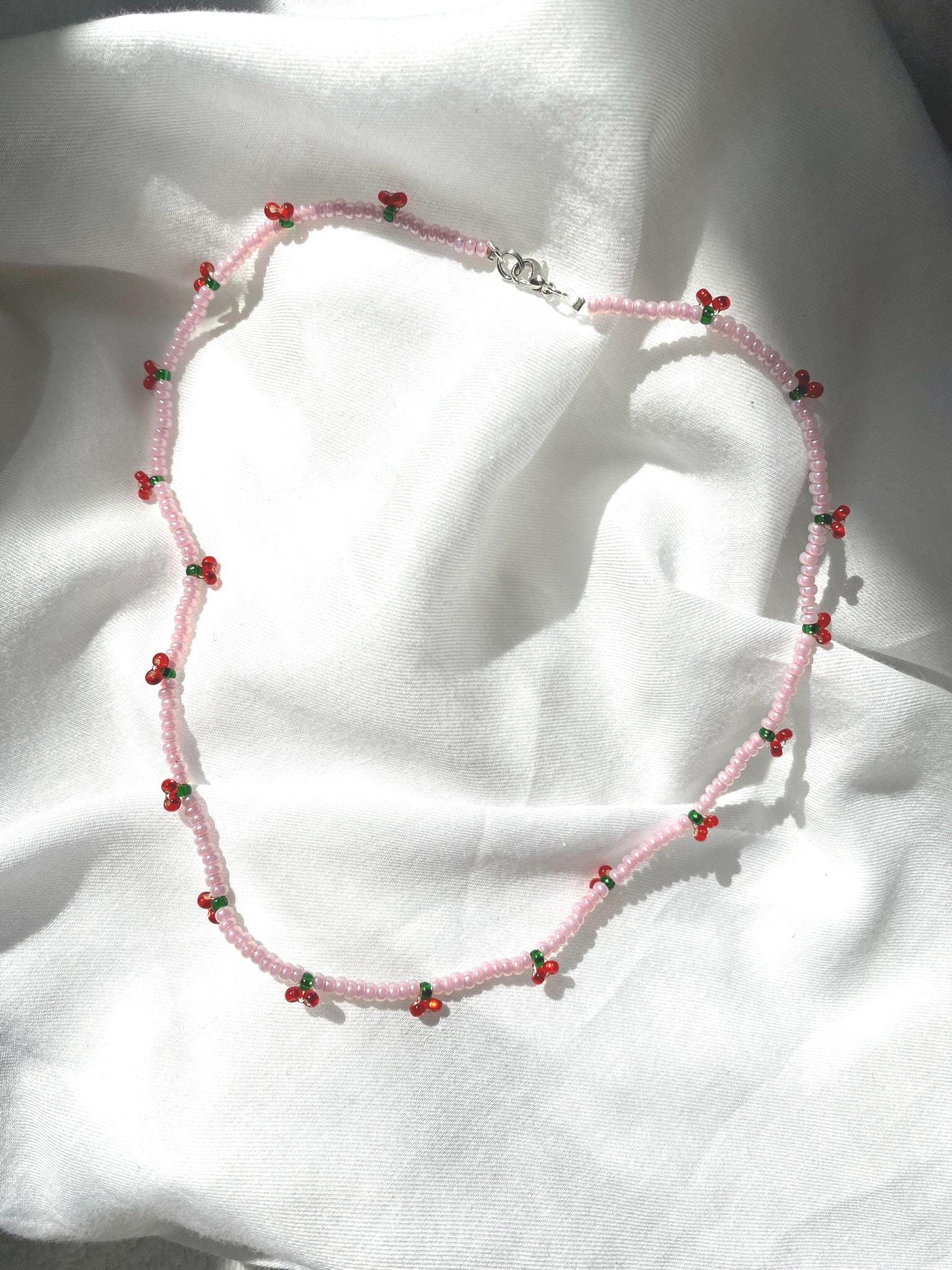 Beaded Cherry Necklace Handmade Beads Jewelry - Etsy