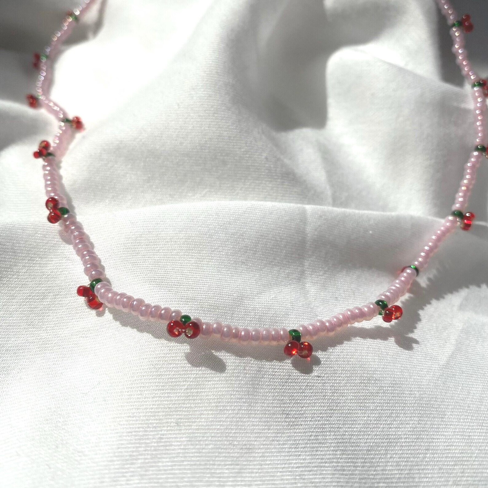 Beaded Cherry Necklace Handmade Beads Jewelry - Etsy