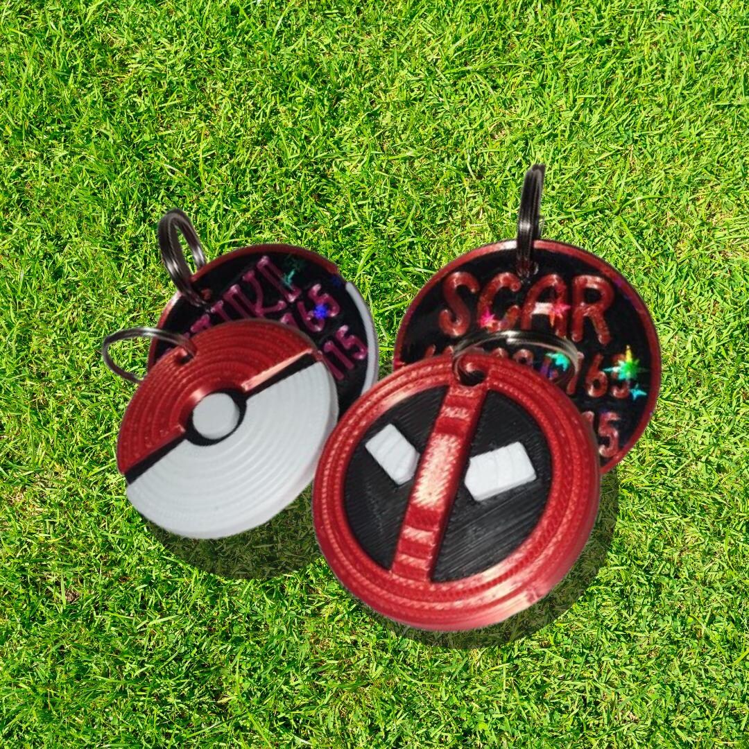 Dog ID Tag - Deadpool or Pokeball Design - Customizable With Name and ...