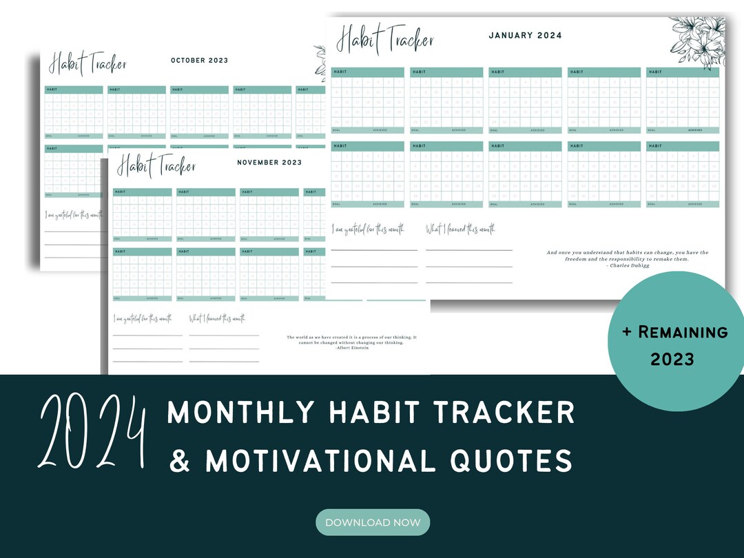 Habit Tracker Printable Monthly Habit Tracker With Motivational Quotes ...