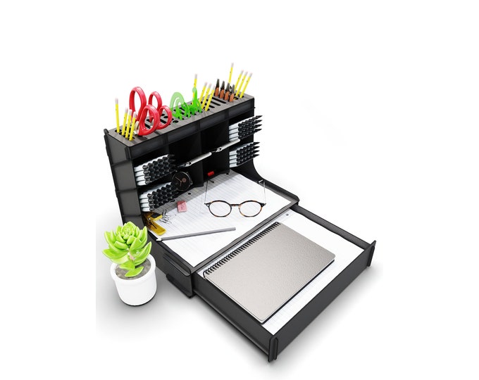 Wood Organizer Black, Carbon black Office Desk Accessories set, Paper ...