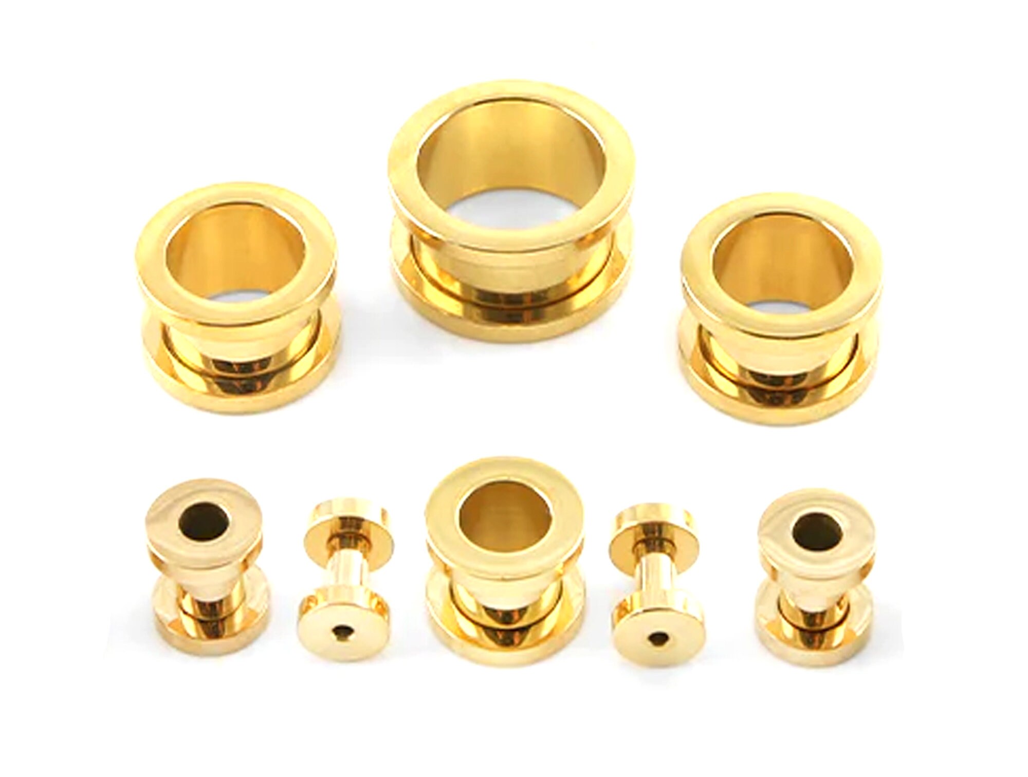 Flesh Tunnel Gold Ear Stretching Kit, Titanium Ear Plugs, Threaded ...