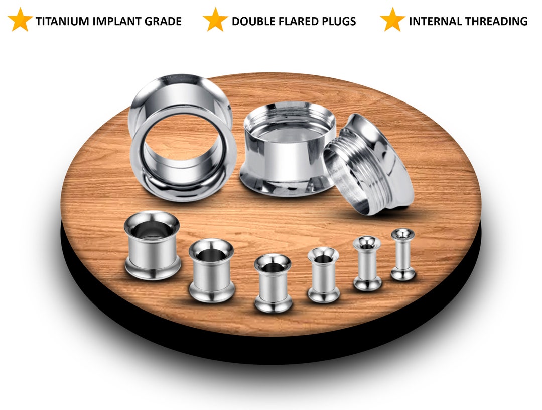 Ear Stretching Kit, Titanium Double Flared Plugs, Threaded Tunnel ...