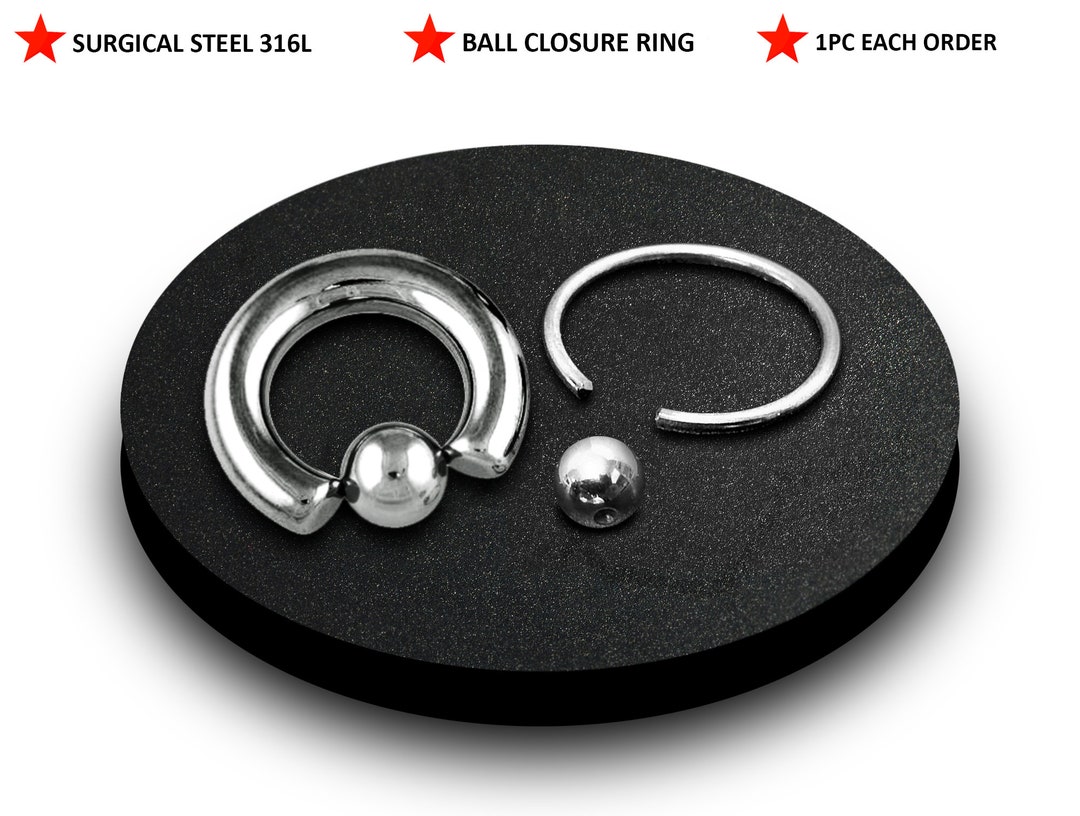Ball Closure Ring, Captive Bead Ring Nose Septum Ring, Lip Frenulum Ring, Daith Ring Body ...
